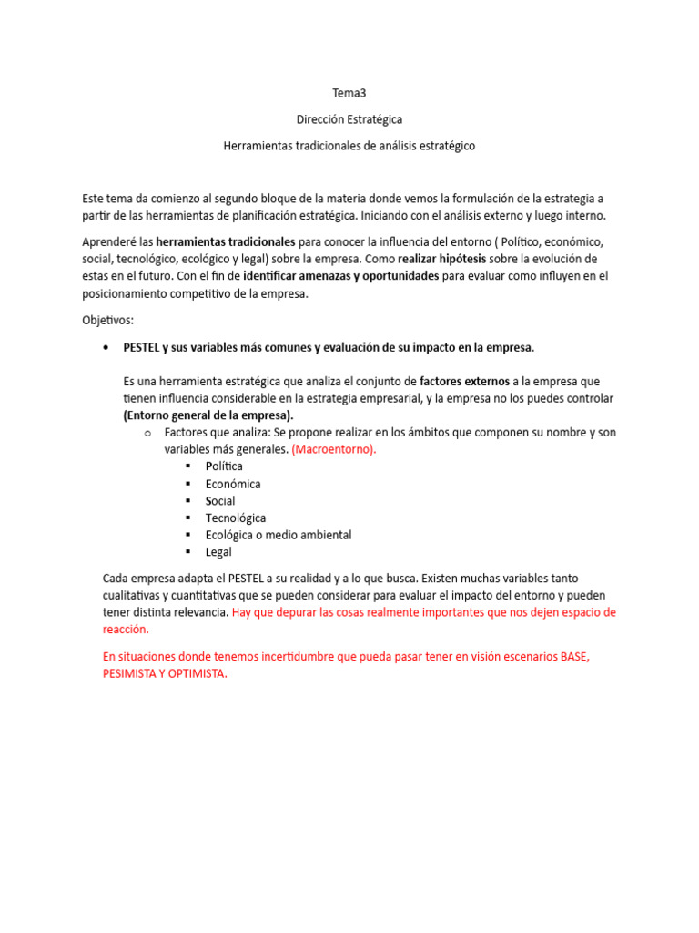 Tema3 Resumen Herramientas Tradicionales de Analisis Estrategico | PDF