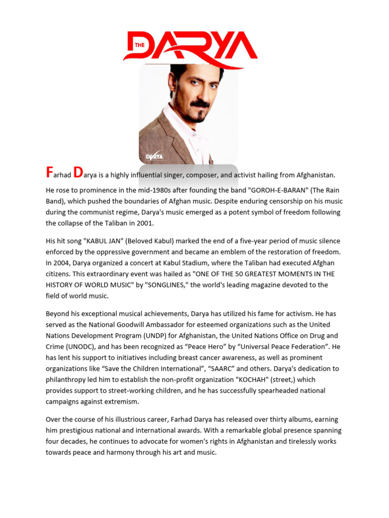 Farhad Darya's Bio & Speech | PDF | Afghanistan | Taliban