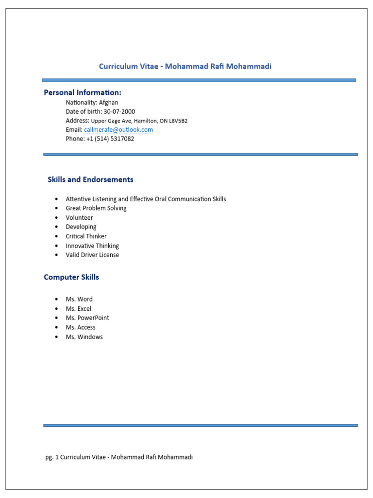 Rafi - CV Update 2023 | PDF | Afghanistan
