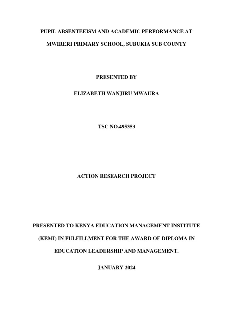 Elizabeth Mwaura Action Research - TSC 495353 | PDF | Teachers | Schools