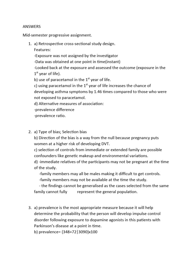 ANSWERS To Epidemiology Assignment | PDF | Epidemiology | Odds Ratio