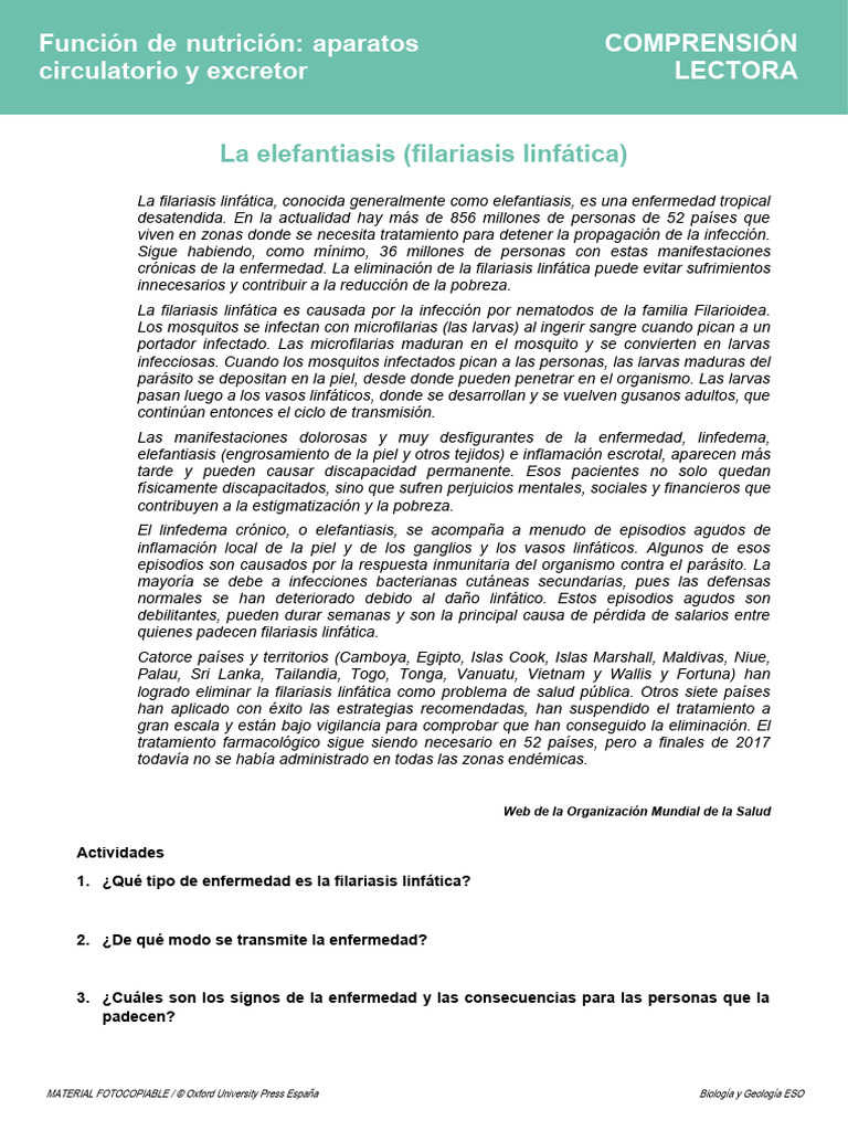 Circulat Excret Comp Lect Sol Elefantiasis | PDF | Medicina CLINICA | Microbiología