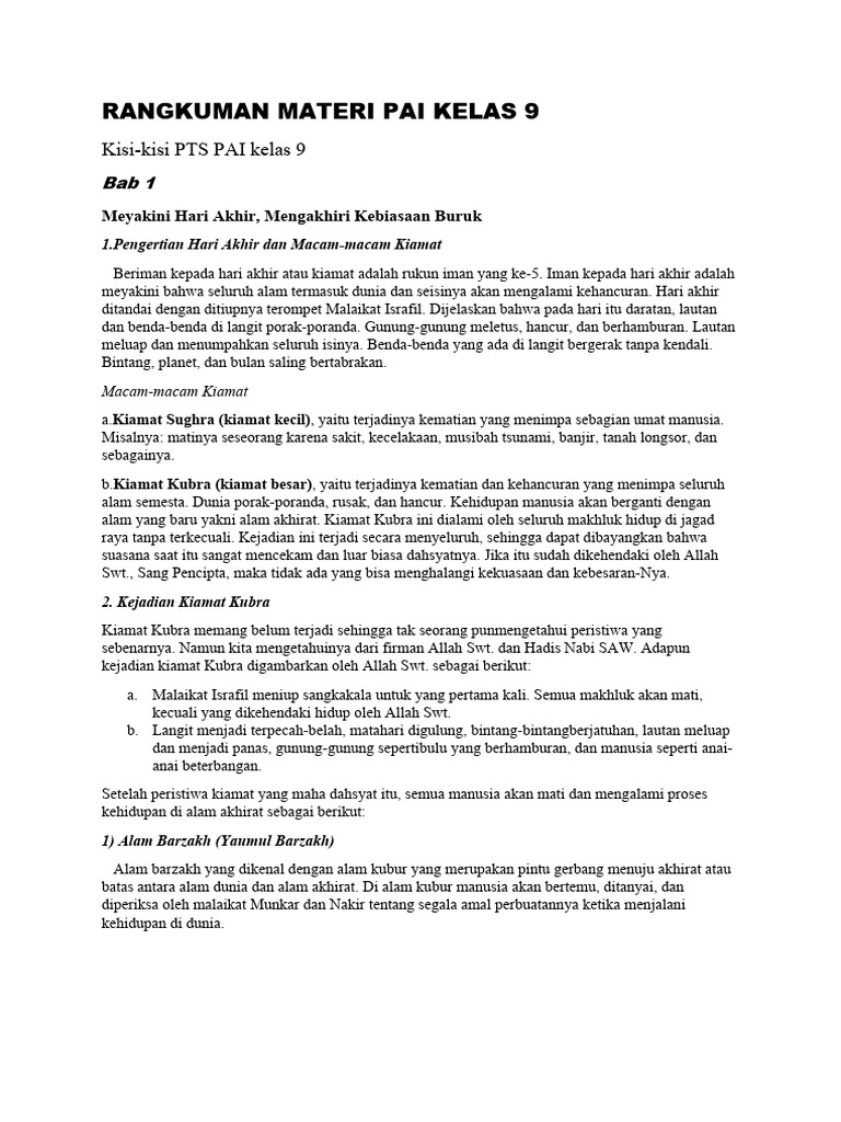 Rangkuman Materi Pai Kelas 9 | PDF