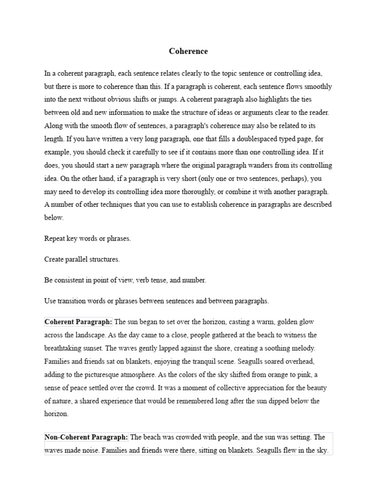 Coherence in A Coherent Paragraph | PDF | Sunset | Paragraph