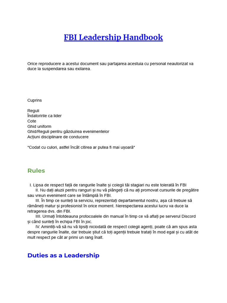 FBI Leadership Handbook | PDF