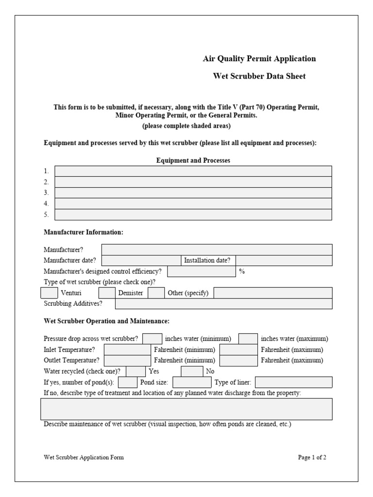 Wet Scrubber Permit Application Form | PDF | Flow Measurement ...