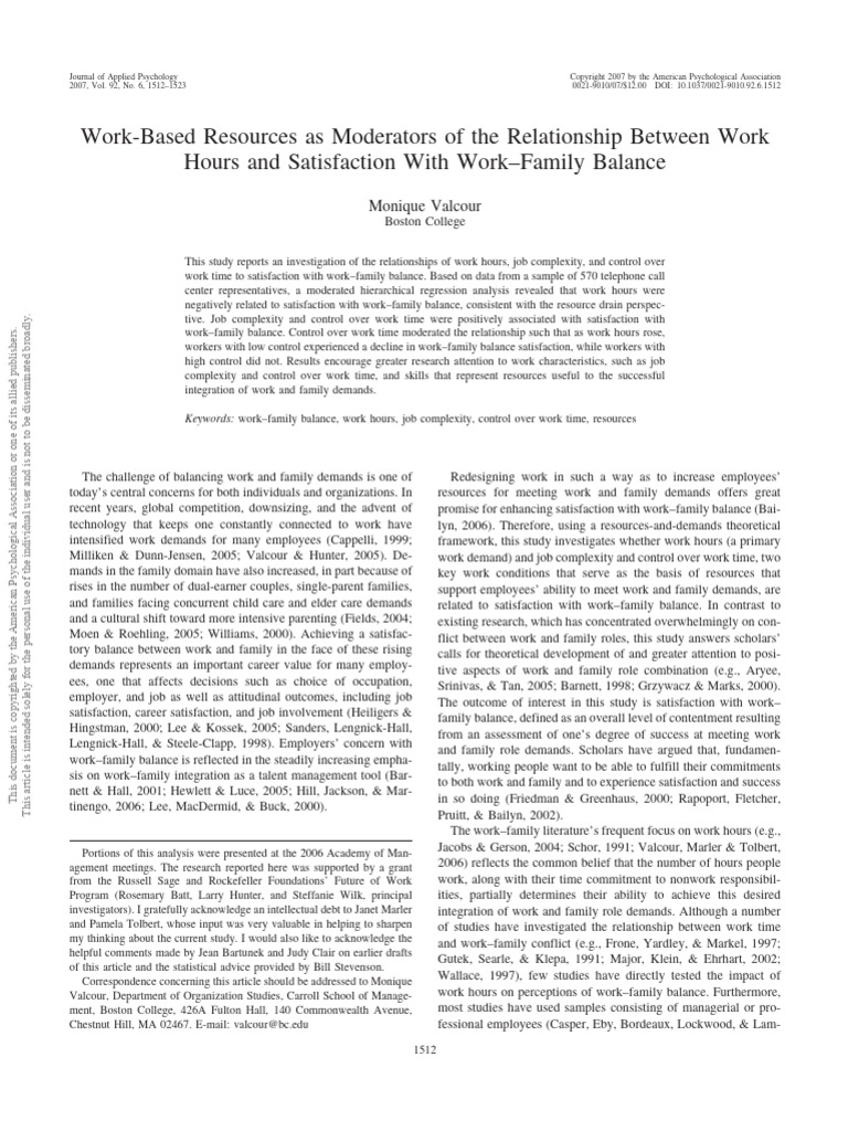 Valcour 2007 | PDF | Self Efficacy | Cognitive Science
