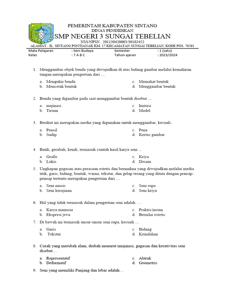 Soal SBK Kelas 7 Fase D | PDF