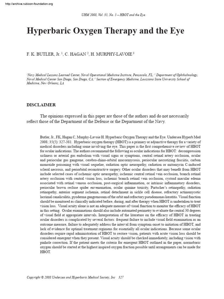 Hyperbaric Oxygen Therapy and The Eye | PDF | Retina | Human Eye