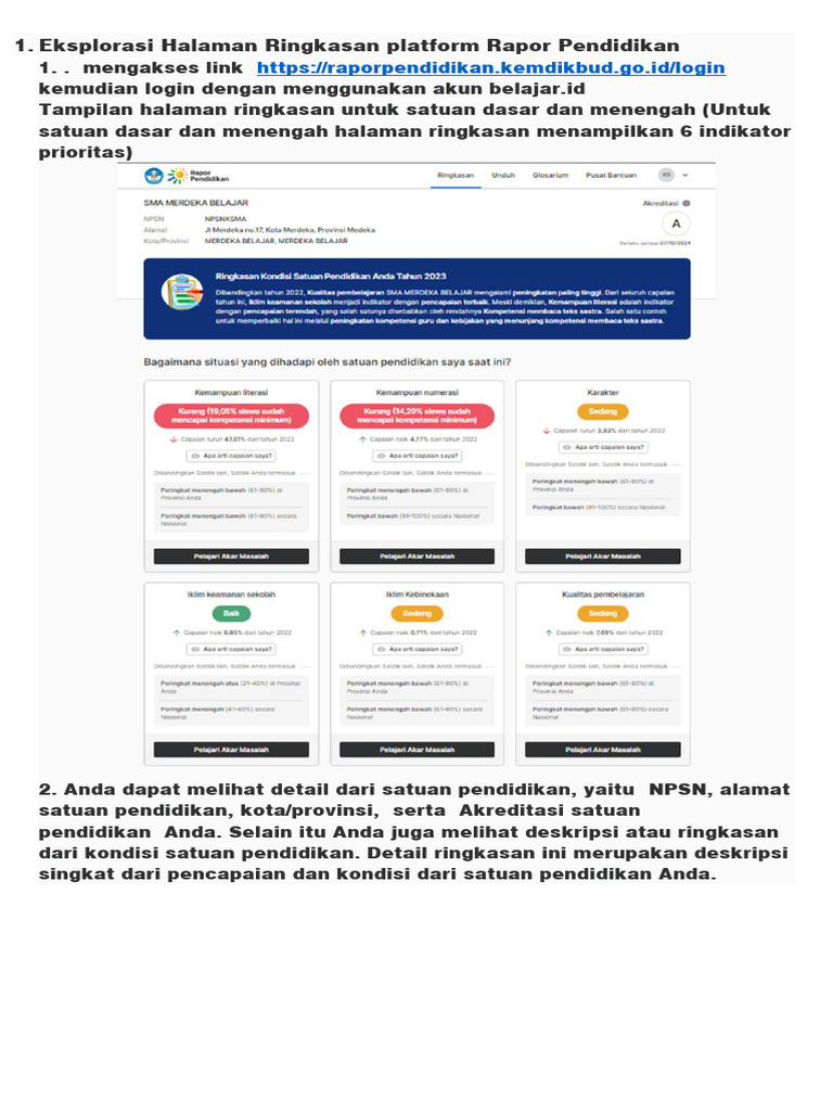Panduan Eksplorasi Halaman Ringkasan Platform Rapor Pendidikan | PDF