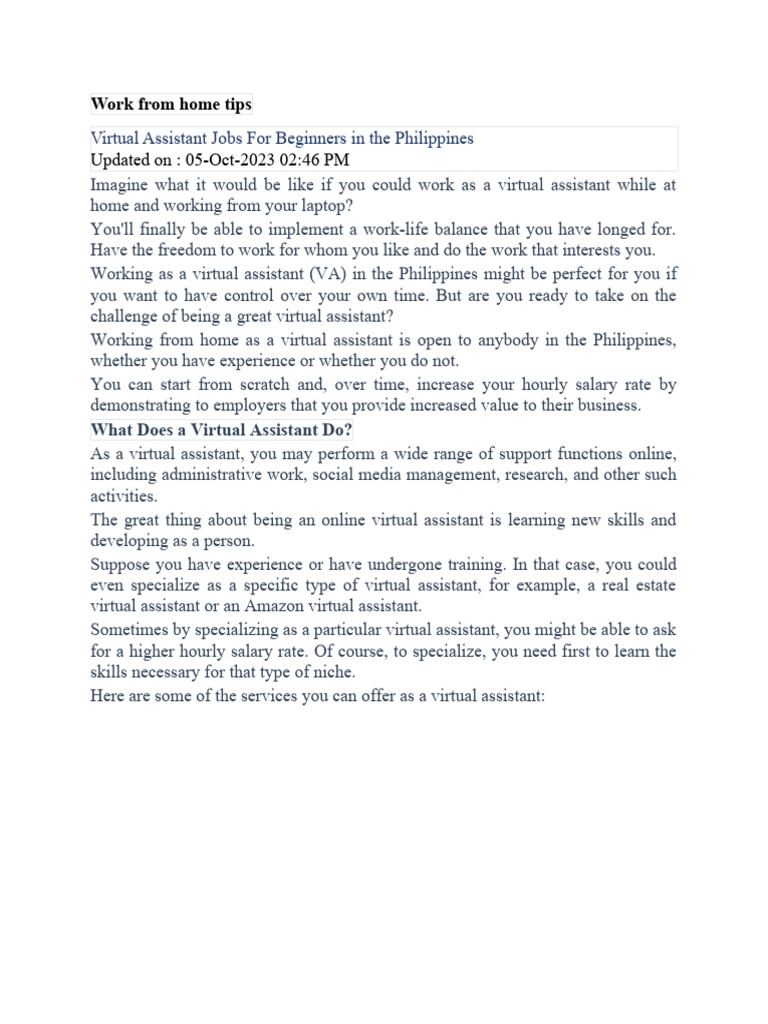 Essential Skills for Virtual Assistants | PDF | Finance & Money Management