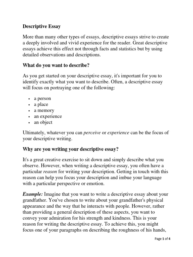 Descriptive Essay | PDF | Experience | Essays