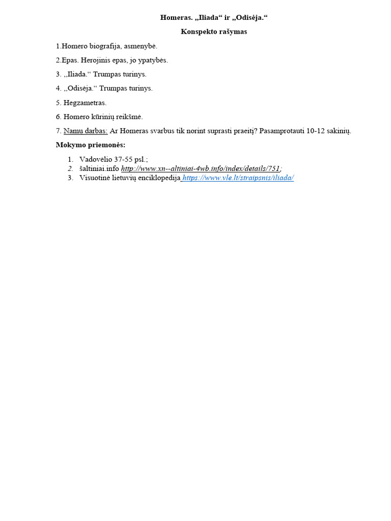 Homeras.10a Konspektas | PDF