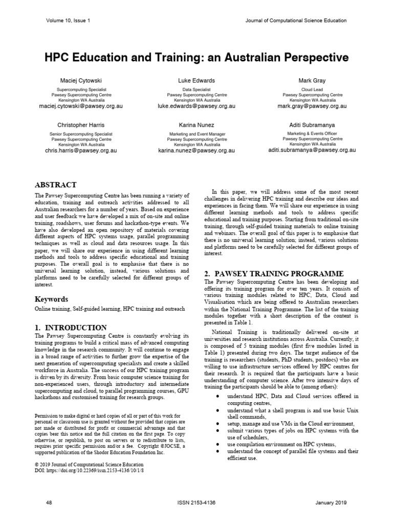 HPC Education and Training: An Australian Perspective | PDF | Supercomputer | Cloud Computing