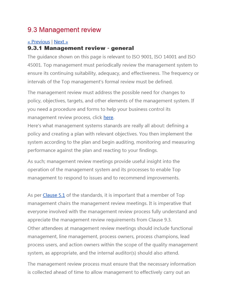 9.3.1 Management Review - General | PDF | Audit | Quality Management System
