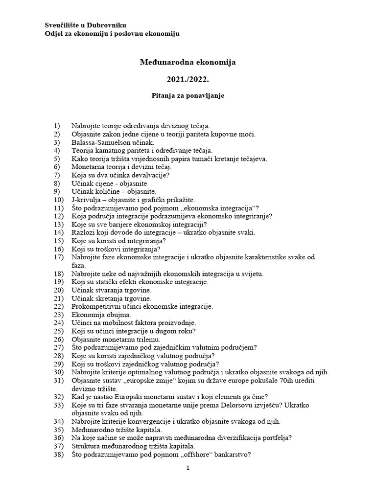 Pitanja Za Ponavljanje 2023 | PDF