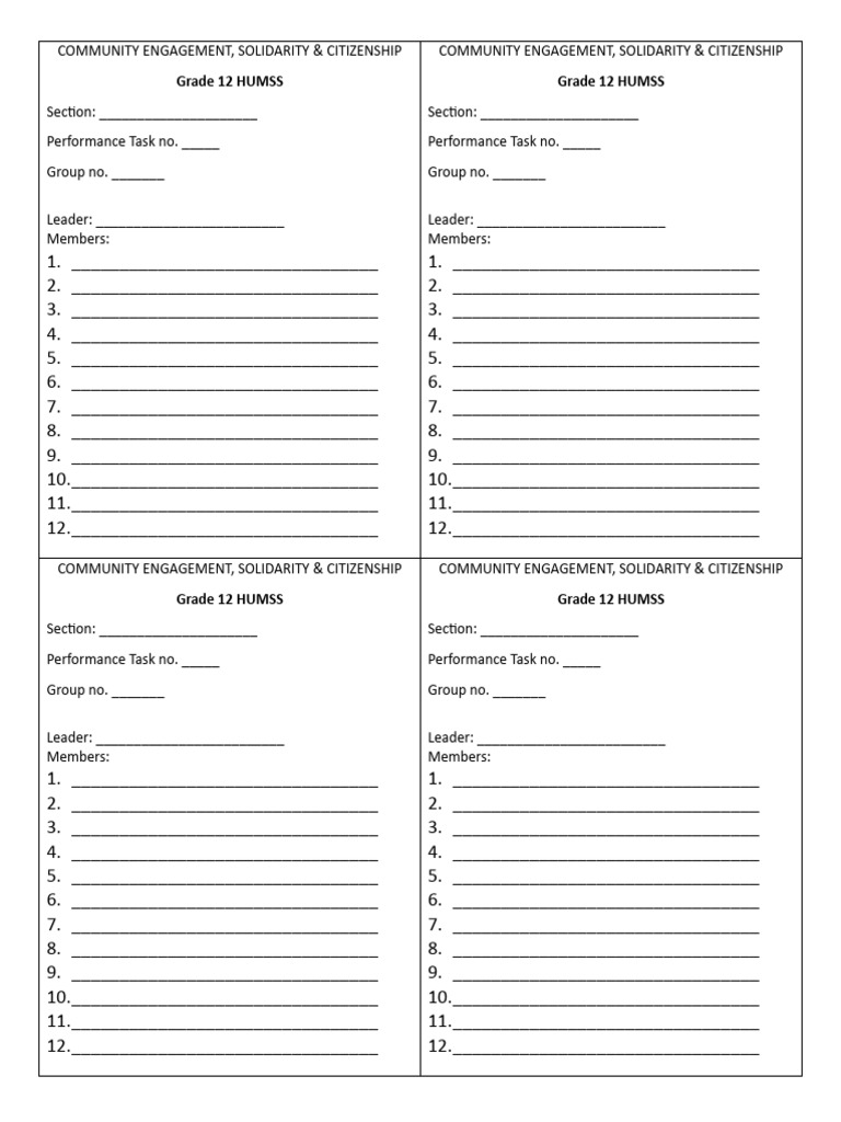 COMMUNITY ENGAGEMENT Performance Task Form | PDF