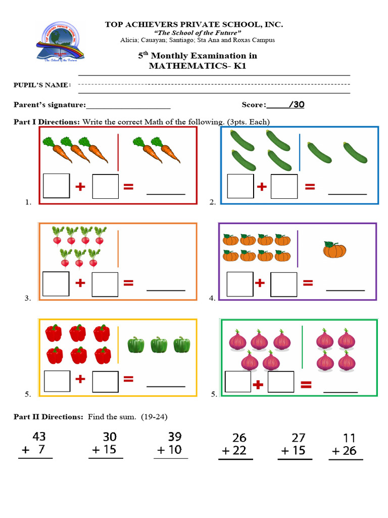 5TH MONTHLY EXAMINATION - MATH K1 Modular | PDF