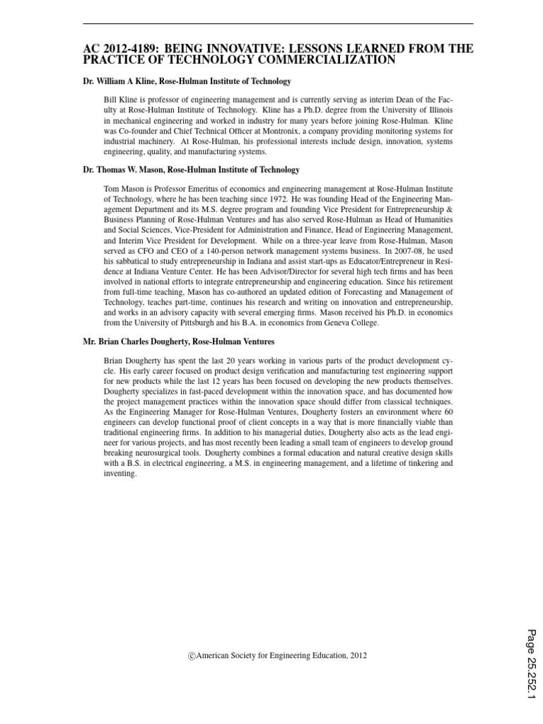 Being Innovative Lessons Learned From The Practice of Technology Commercialization | PDF ...