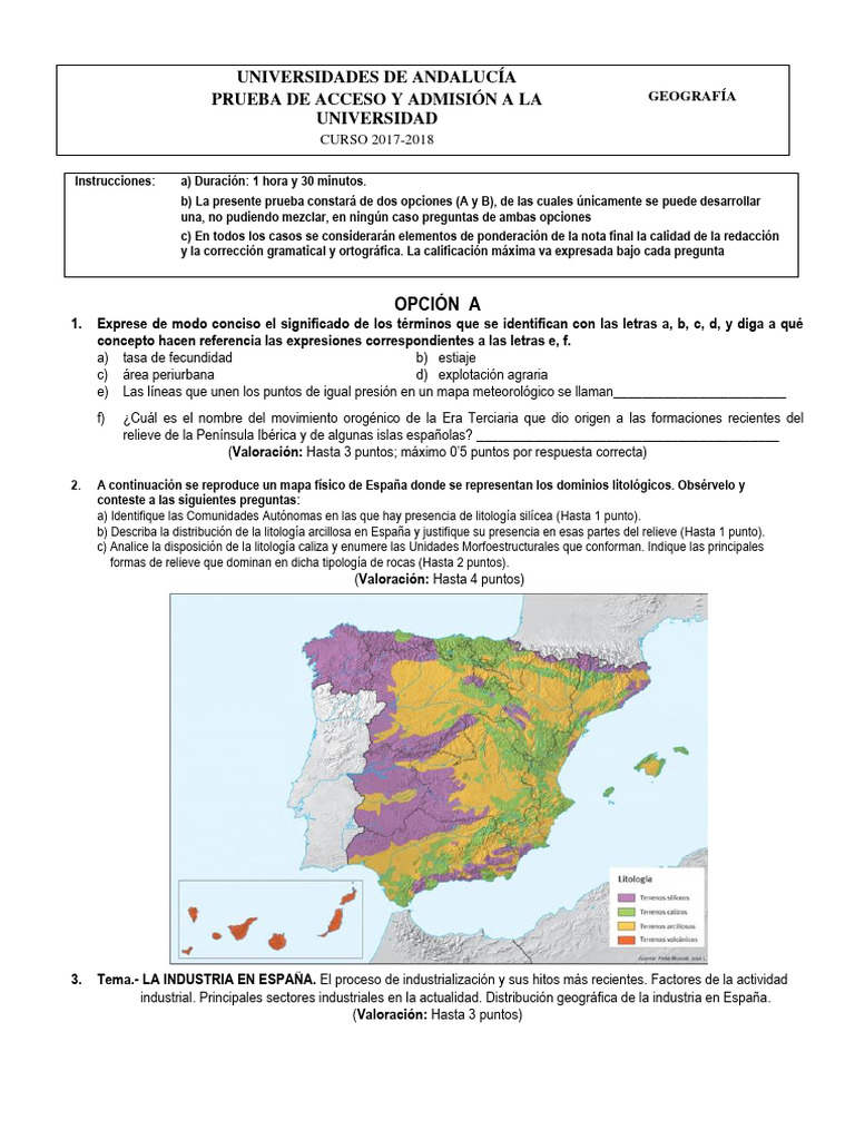 Prueba de Geografía Universitaria Andalucía | PDF | España | Ciencias ...