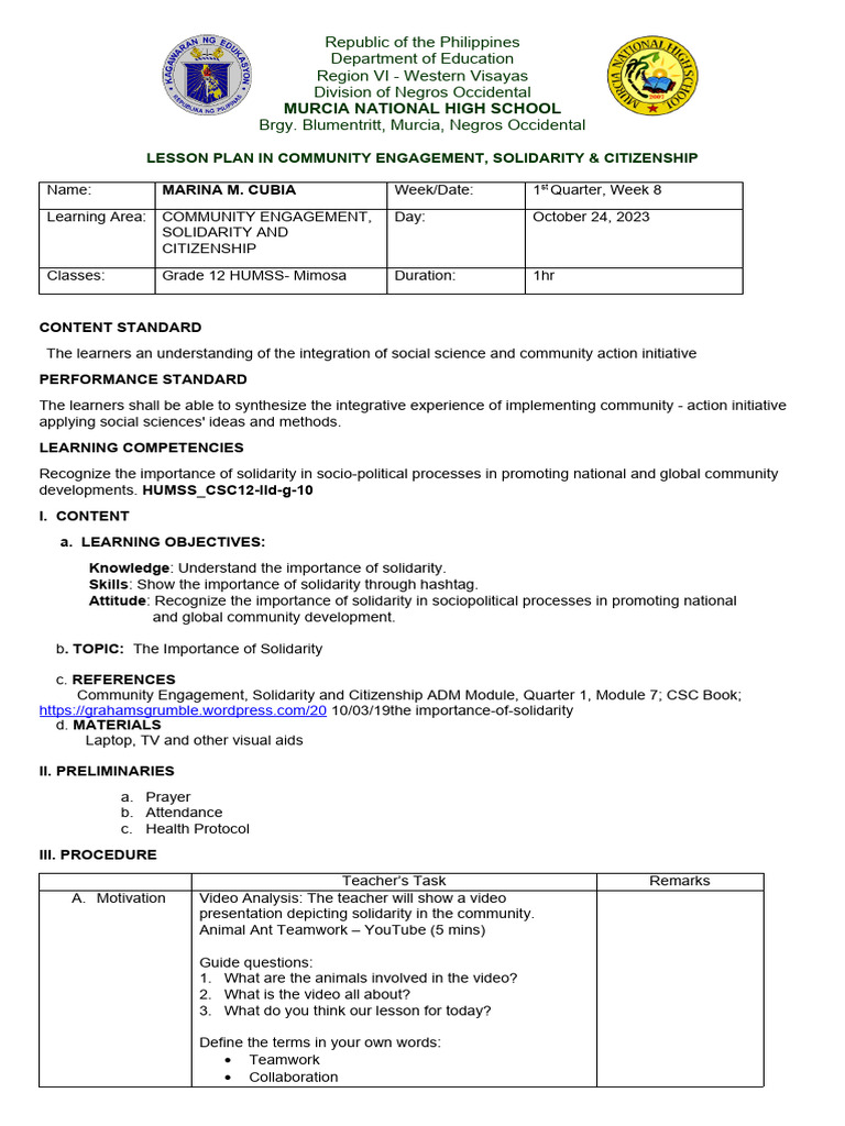Community Engagement Lesson Plan | Download Free PDF | Learning ...