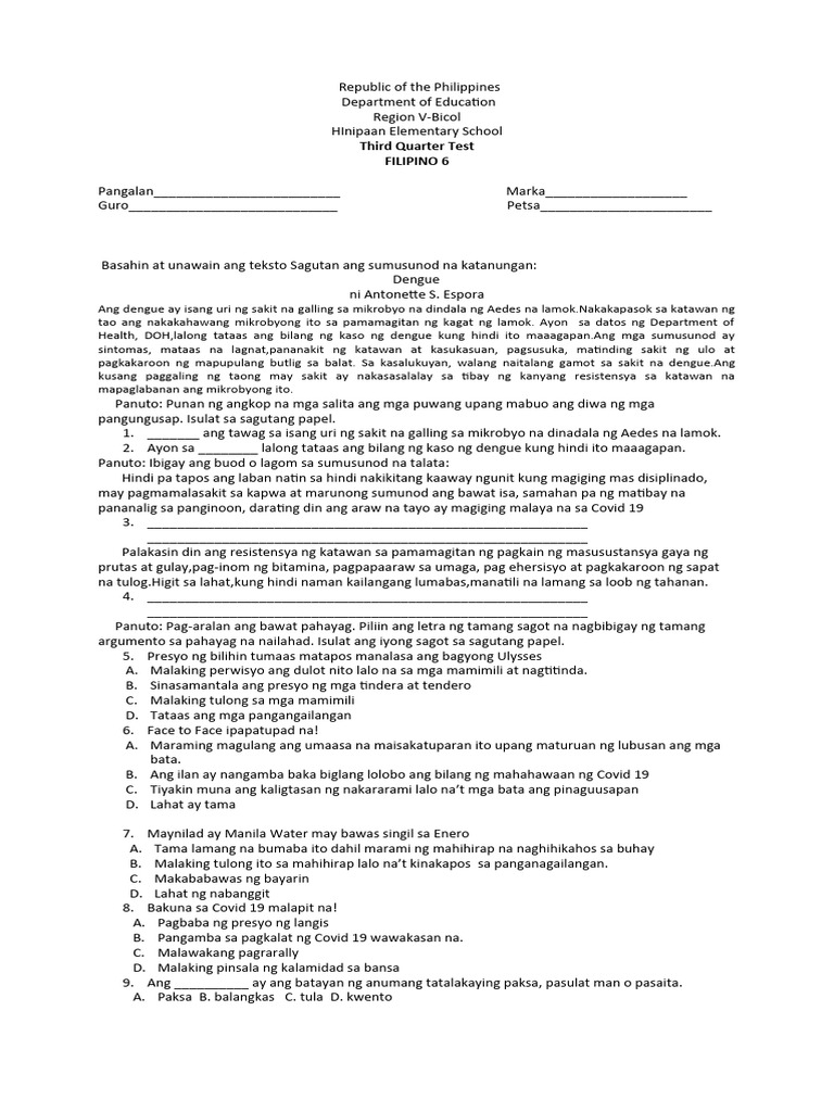 Q3 Test Filipino 6 | PDF