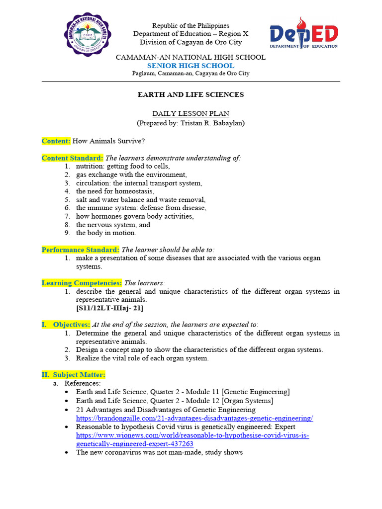 Earth & Life Sciences For Grade 11 (S11 - 12LT-IIIaj - 21) | PDF ...