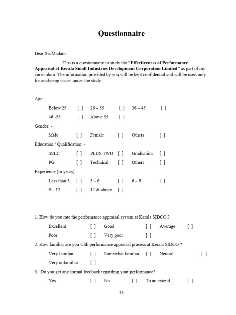 10 Questionnaire Pdf Performance Appraisal Behavior Modification