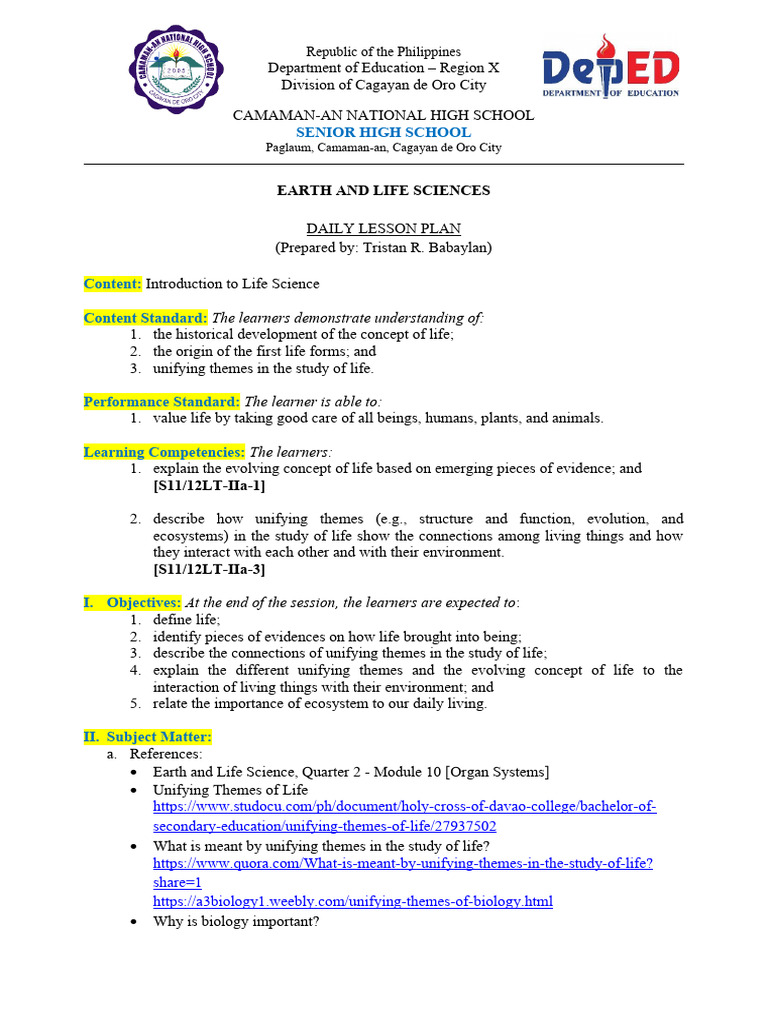 Life Science Introduction Lesson Plan | PDF | Cell (Biology) | Life