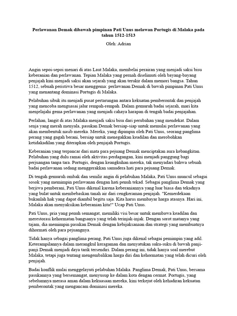 Perlawanan Demak Dibawah Pimpinan Pati Unus Melawan Portugis Di Malaka ...