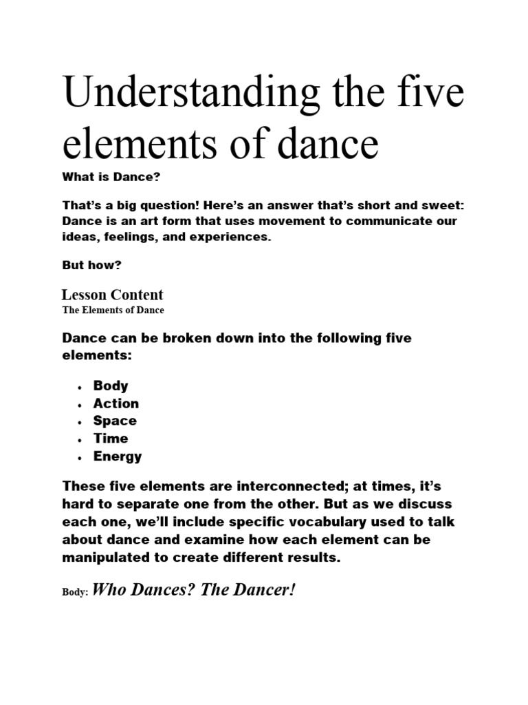 Understanding The Five Elements of Dance | PDF