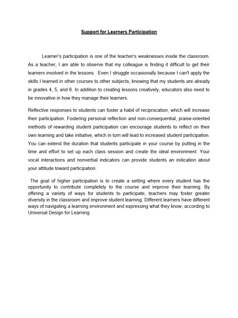 Support For Learners Participation | PDF