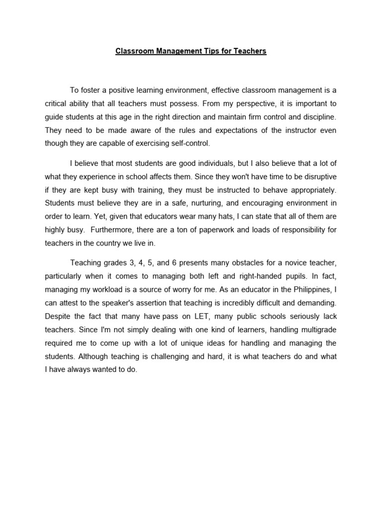 Classroom Management Tips For Teachers | PDF | Career & Growth | Self ...