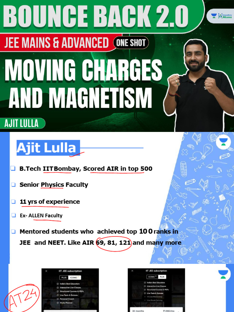 19 NOV Moving Charges and Magnetism Bounce Back 2.0 | PDF | Magnetic Field | Electricity