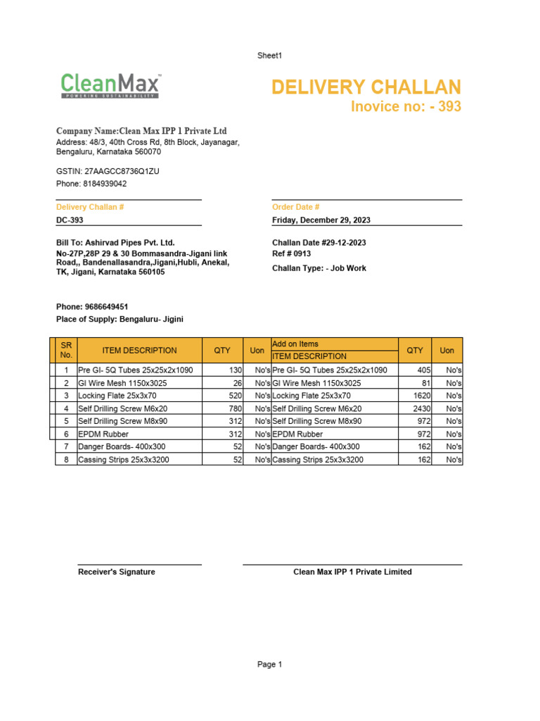 Delivery Challan Template Sample | PDF | Building Materials ...