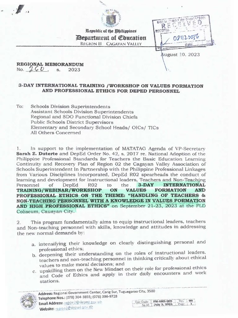 DIM 3 Day International Training On Values Formation | PDF