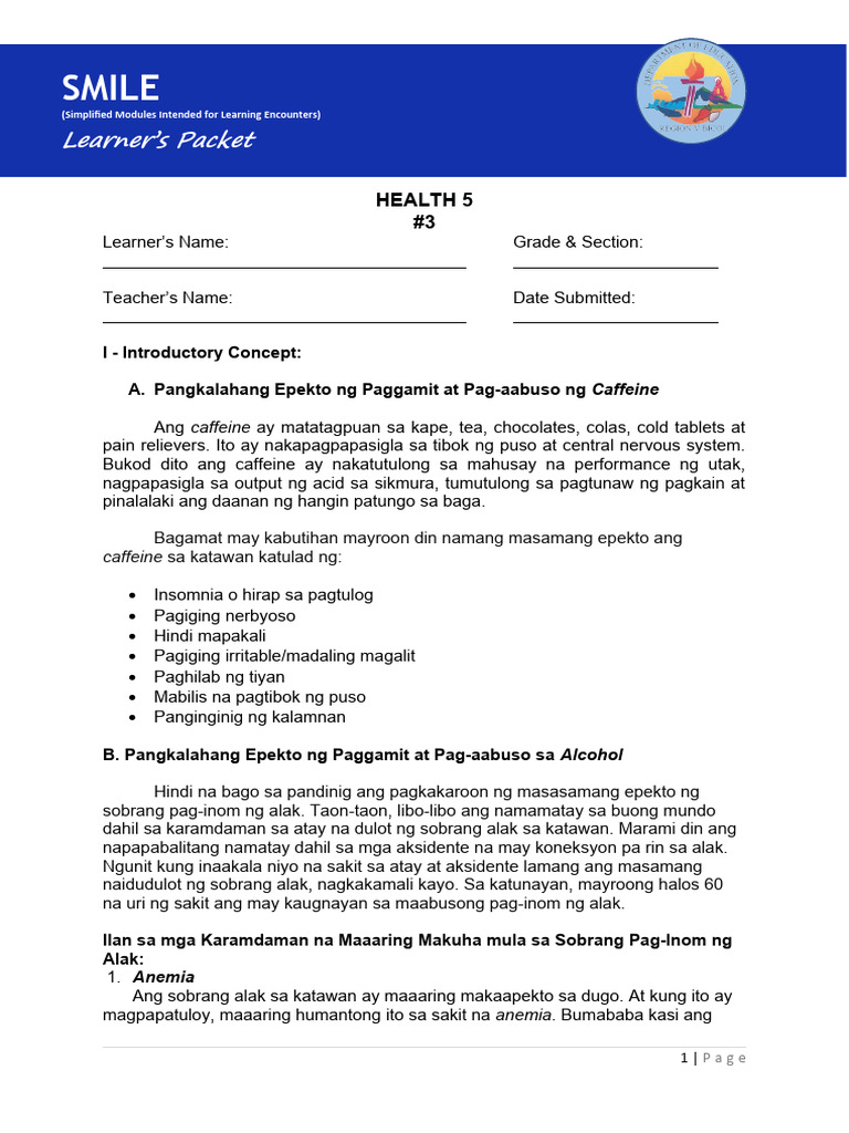 SMILE-HEALTH 5 Q3 #3 | PDF