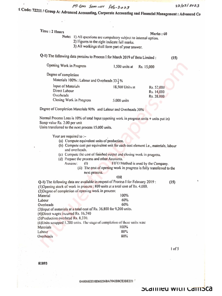 Commerce Mcom Master of Commerce Semester 3 2022 December Advanced Cost Accounting Cbcgs | PDF