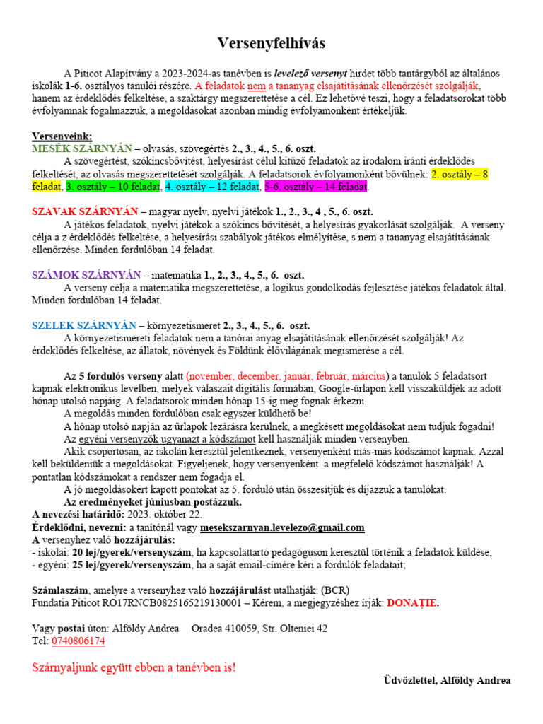 Versenyfelhívás a Piticot Alapítványtól | PDF | Karier & Perkembangan ...