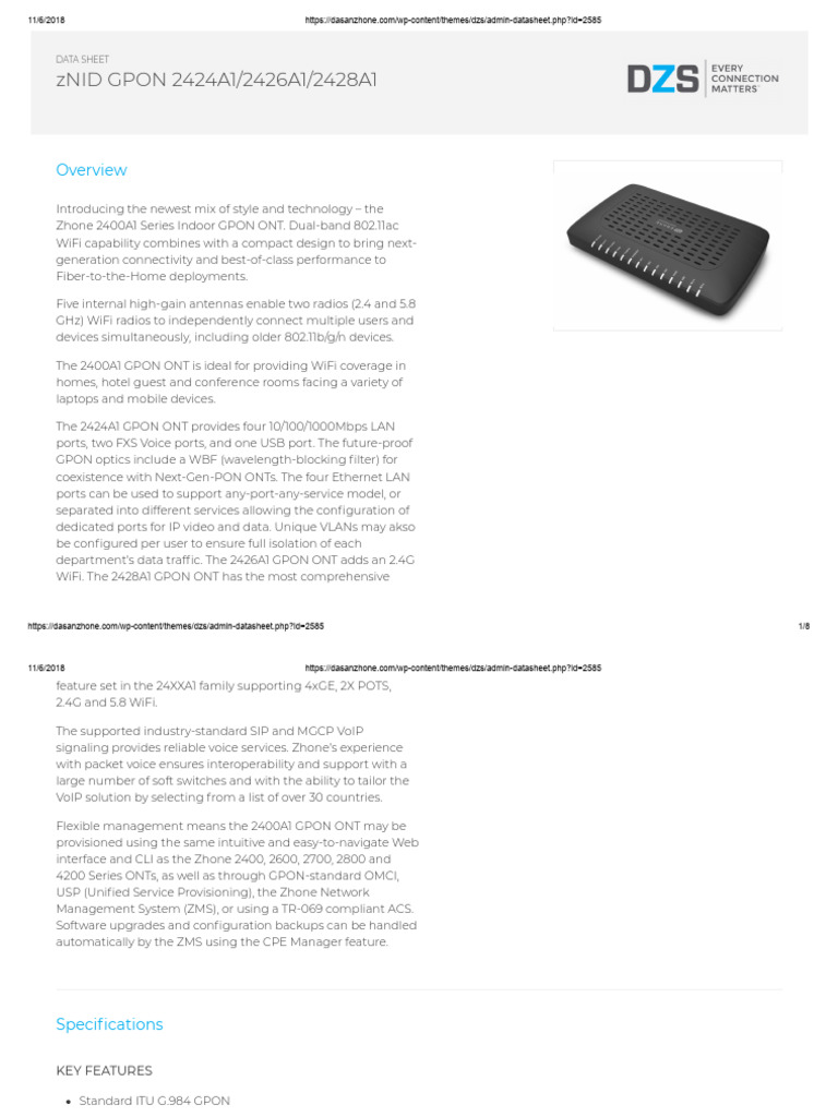 ZNID-GPON-2400A1 - DZS | PDF | I Pv6 | Wi Fi