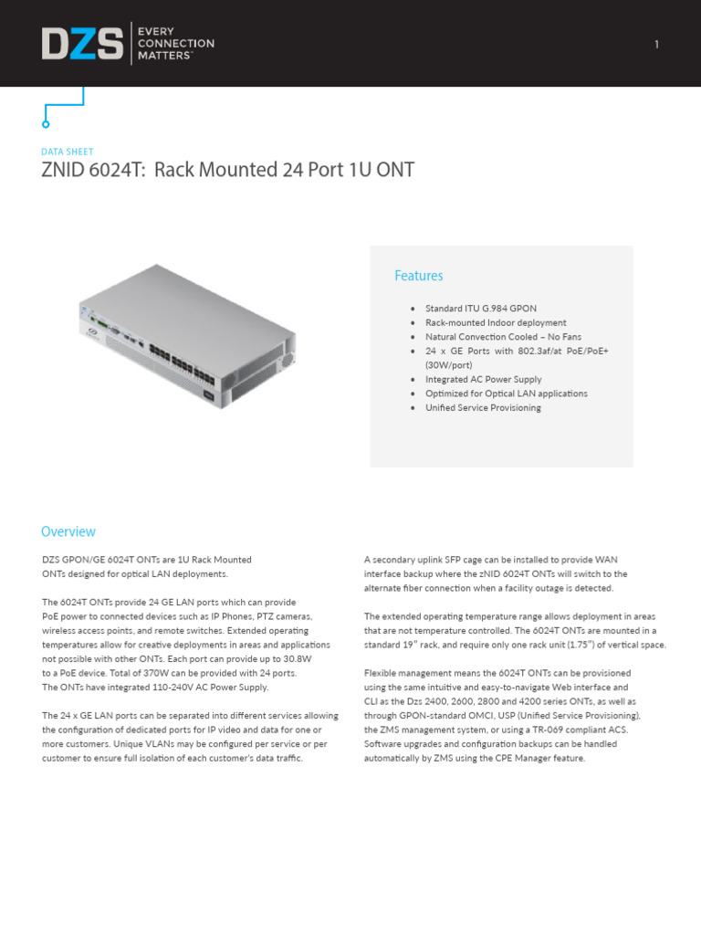 zNID-GPON-GE-6024T - DZS | PDF | Network Switch | Quality Of Service