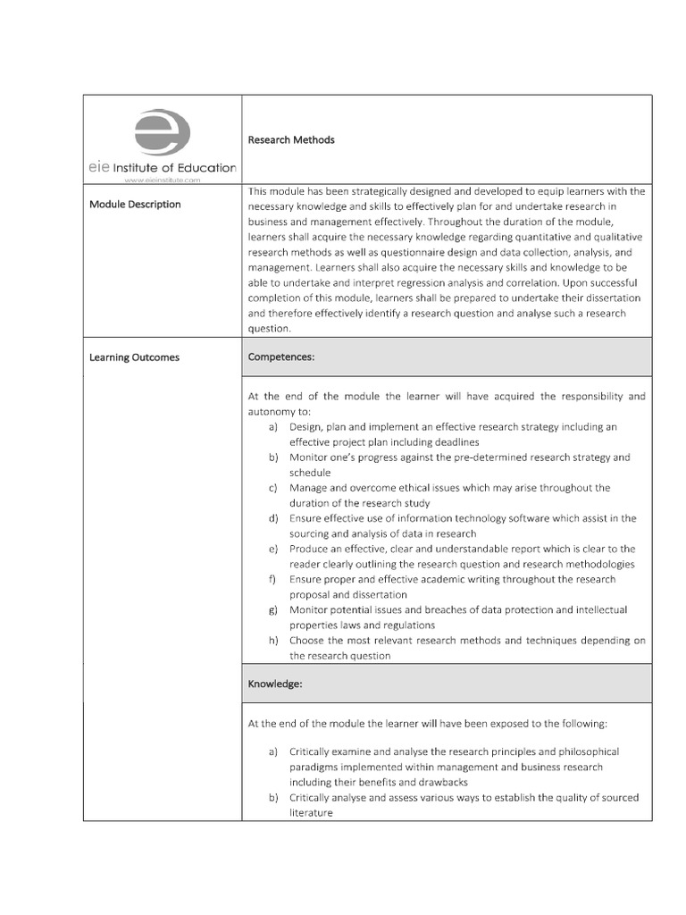 Research Methods - Specs Sheet | PDF