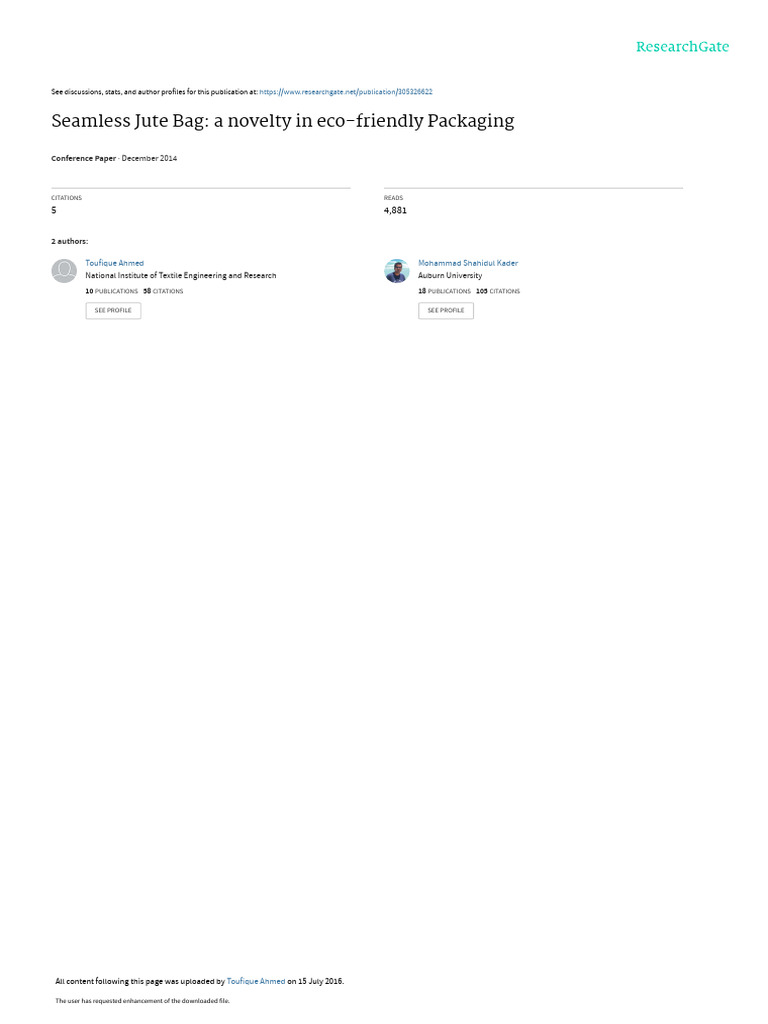 BIOFIBER Seamless Jute Bag | PDF | Science & Mathematics | Technology ...