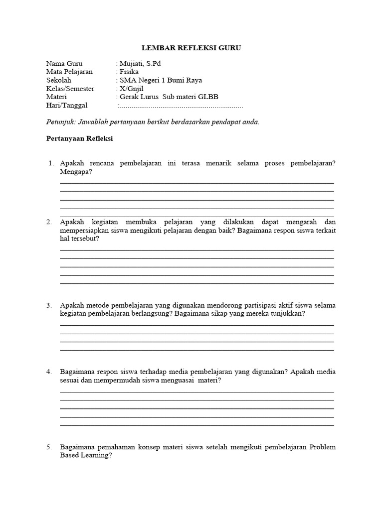 Lembar Refleksi Pembelajaran Fisika | PDF