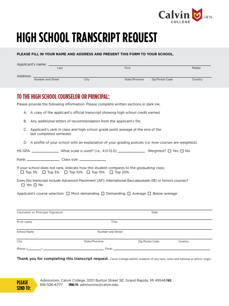 Formal High School Transcript Request | Download Free PDF | Science ...