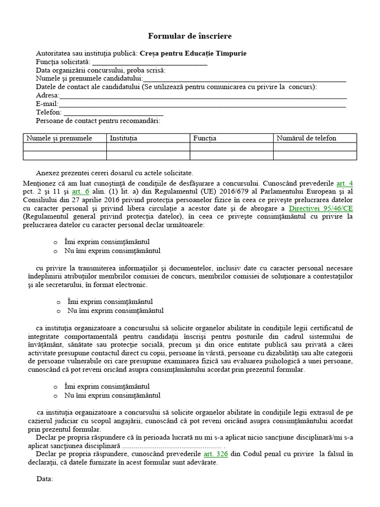 Formular Inscriere Concurs-1 | PDF