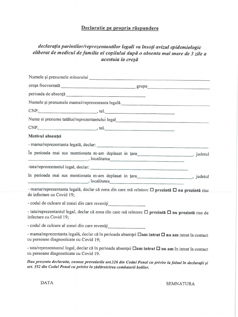 Declaratie Parinti Covid | PDF