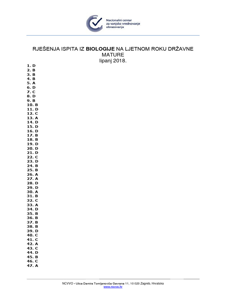 BIO Kljuc Za Odgovore | PDF
