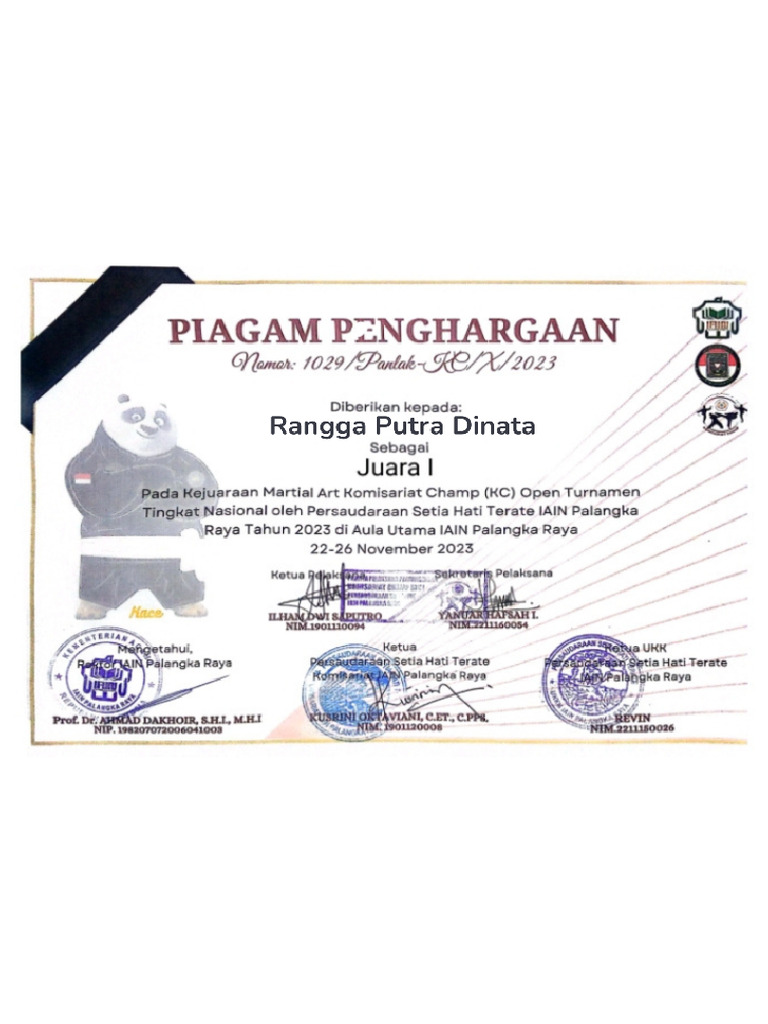 Sertifikat Penghargaan Rangga Putra Dinata | PDF