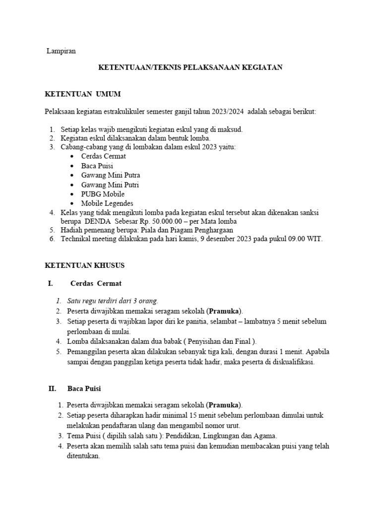 Contoh Peraturan Eskul | PDF